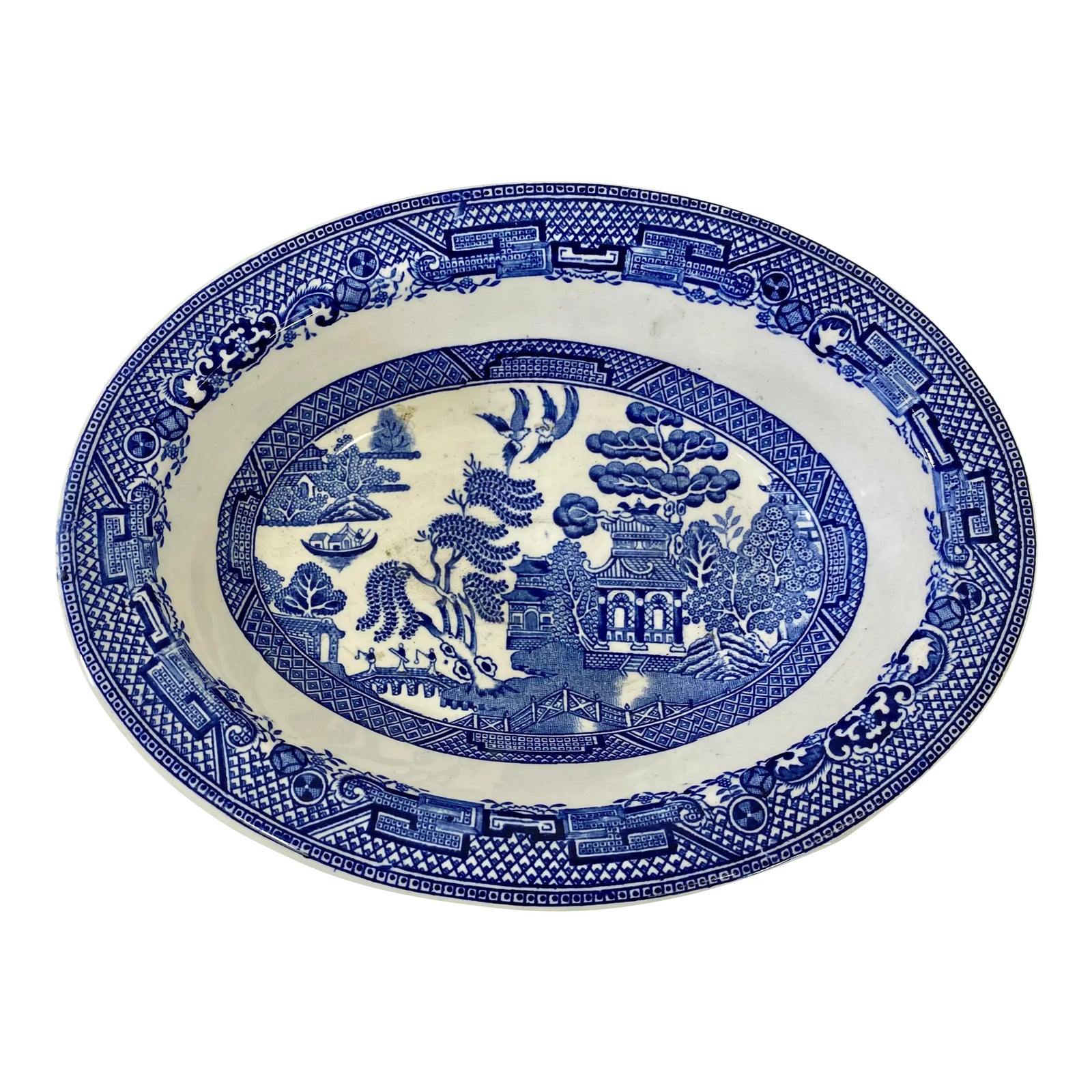 Antique Wood & Sons Woods Ware Willow Pattern Oval Serving Bowl Made in ...