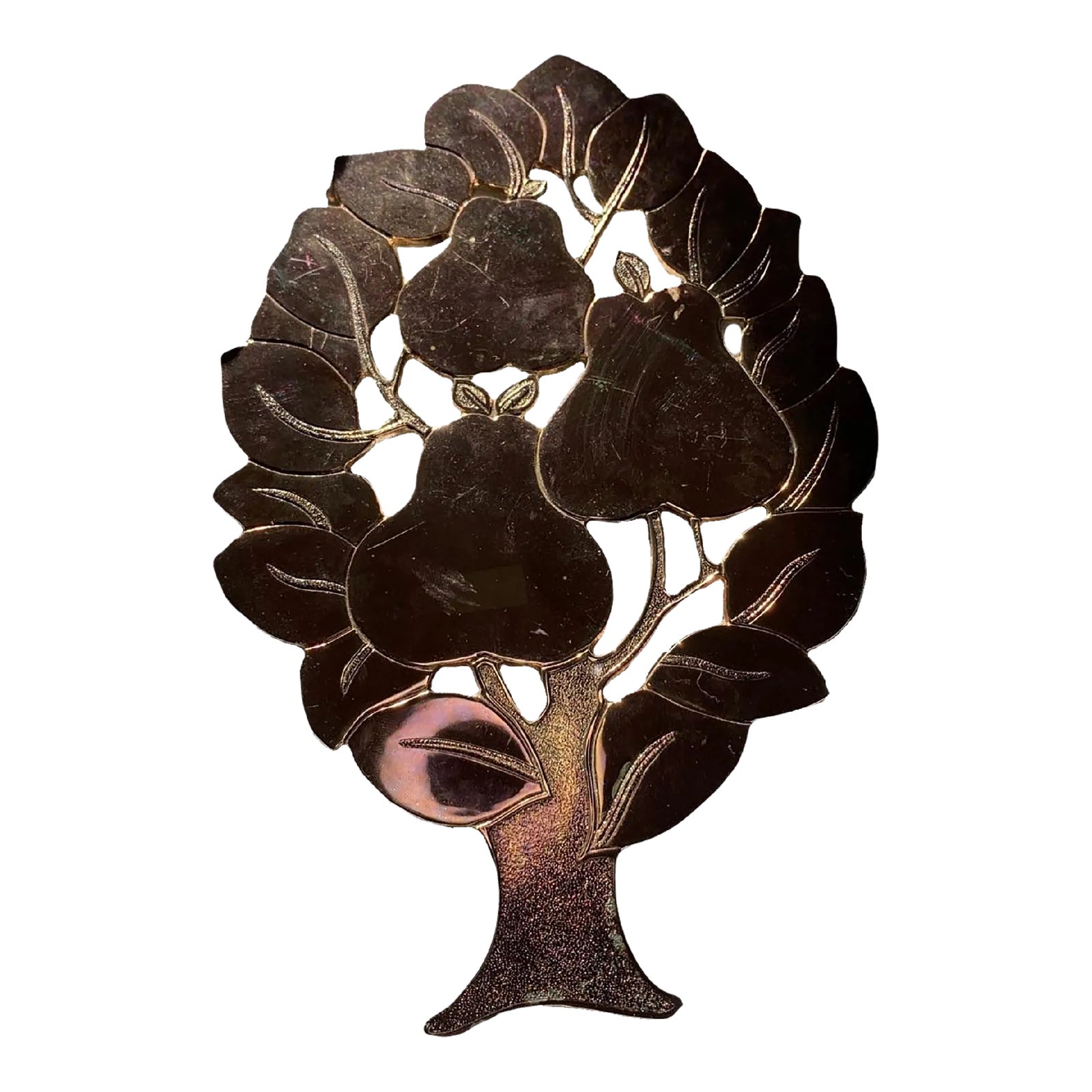 Vintage Pear in a Tree Copper Tone Trivet Holder Wall Hanging | Chairish