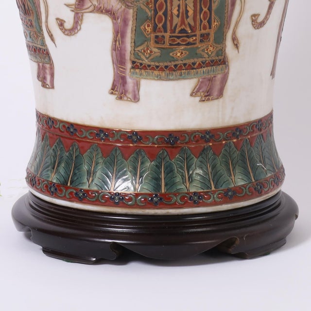 Pair of British Colonial Style Table Lamps With Elephants | Chairish