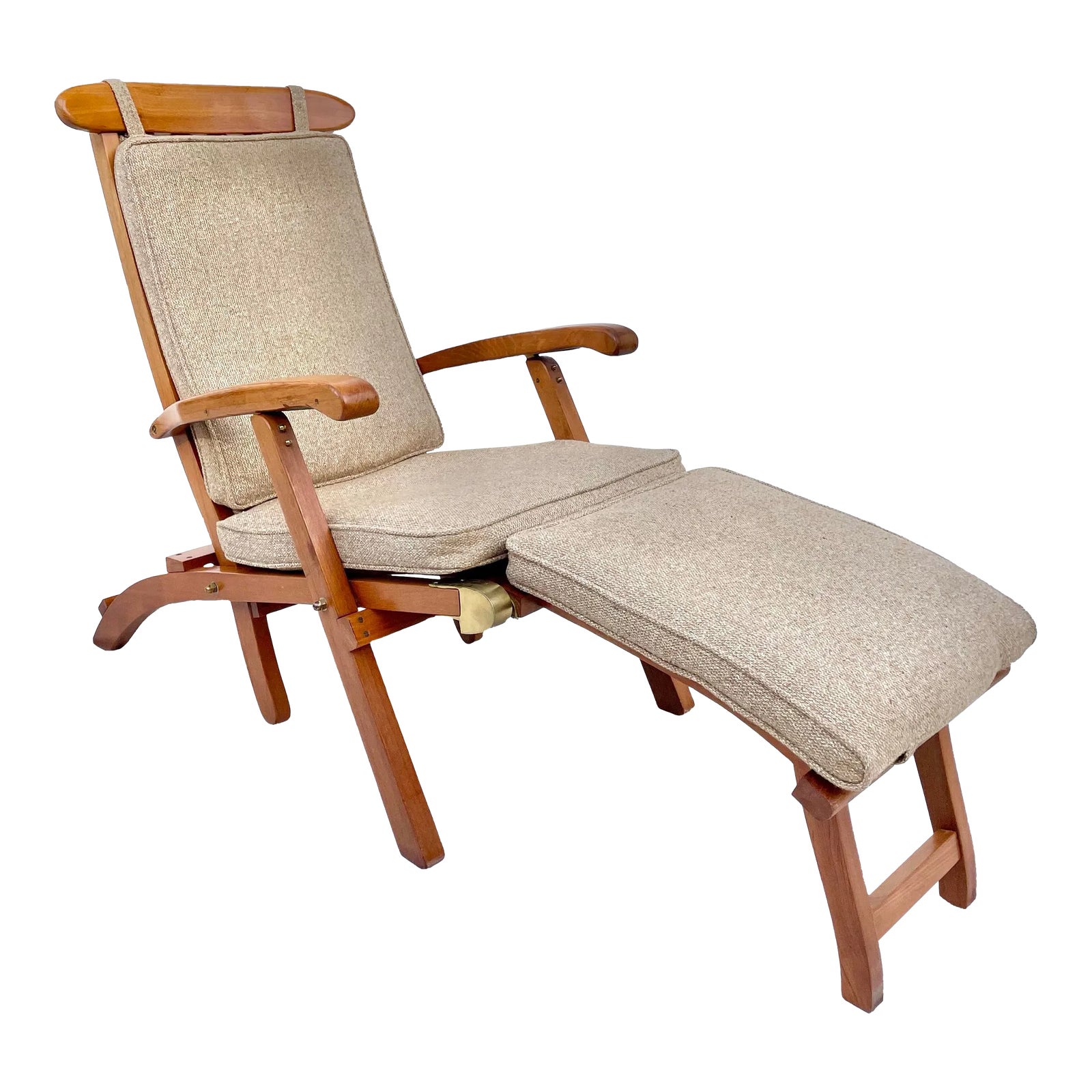 Vintage Lounge Steamer Chair and Footrest With Cushion | Chairish