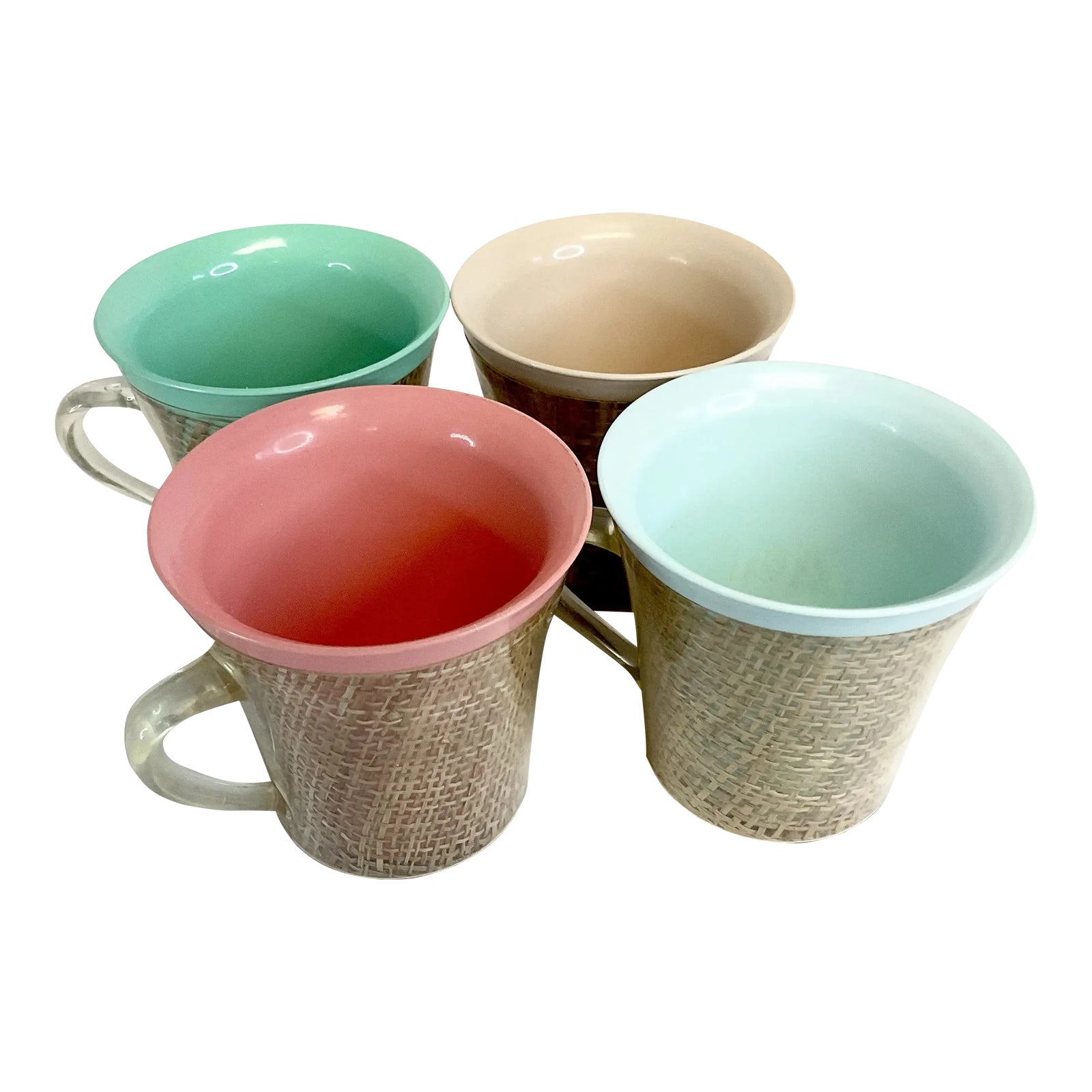 Mid-Century Boho Chic Raffia Ware Coffee Cups, Original Colors - Set of ...