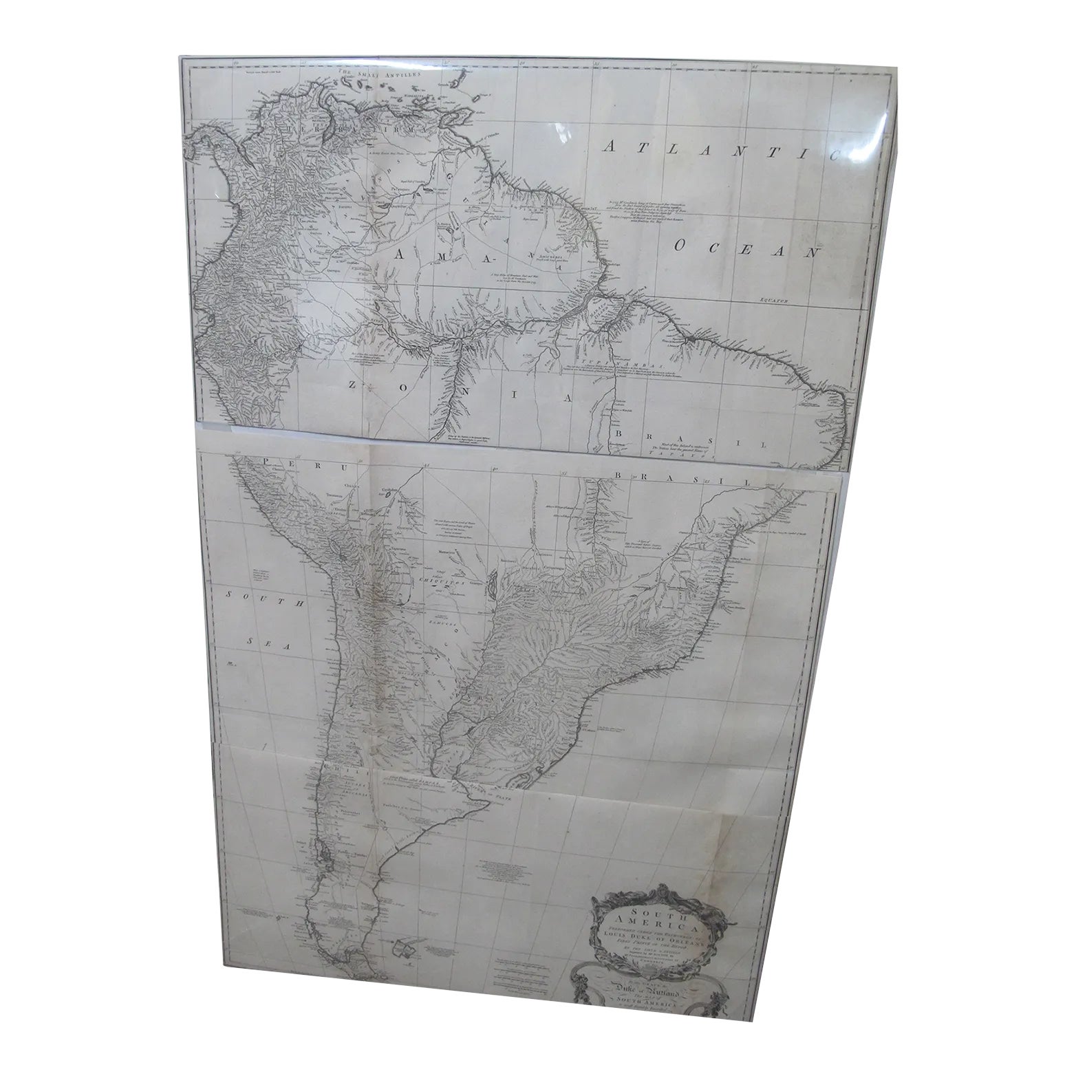 Large Antique 1755 Boulton Anville Wall Map of South America in 3 Parts ...