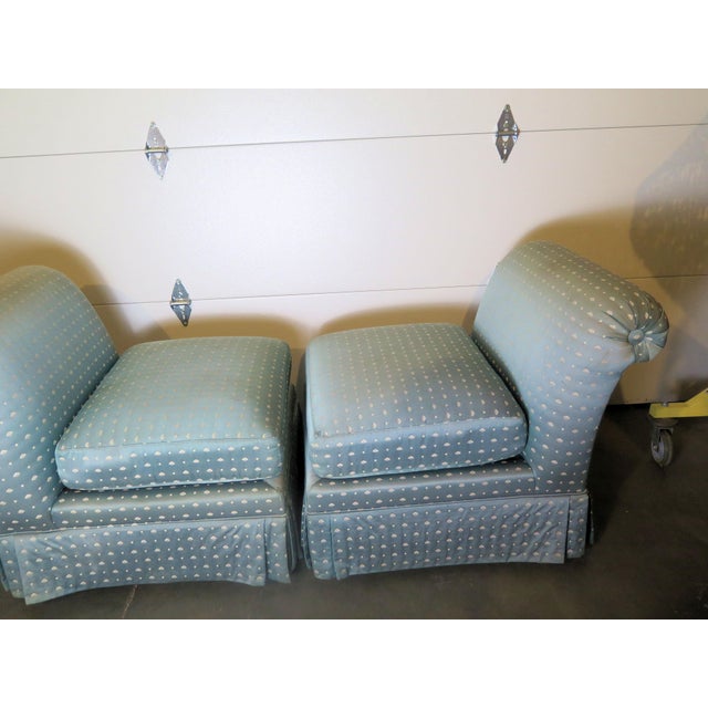 Sky Blue Henredon Rolled Back Satin Slipper Chairs/ a Pair | Chairish