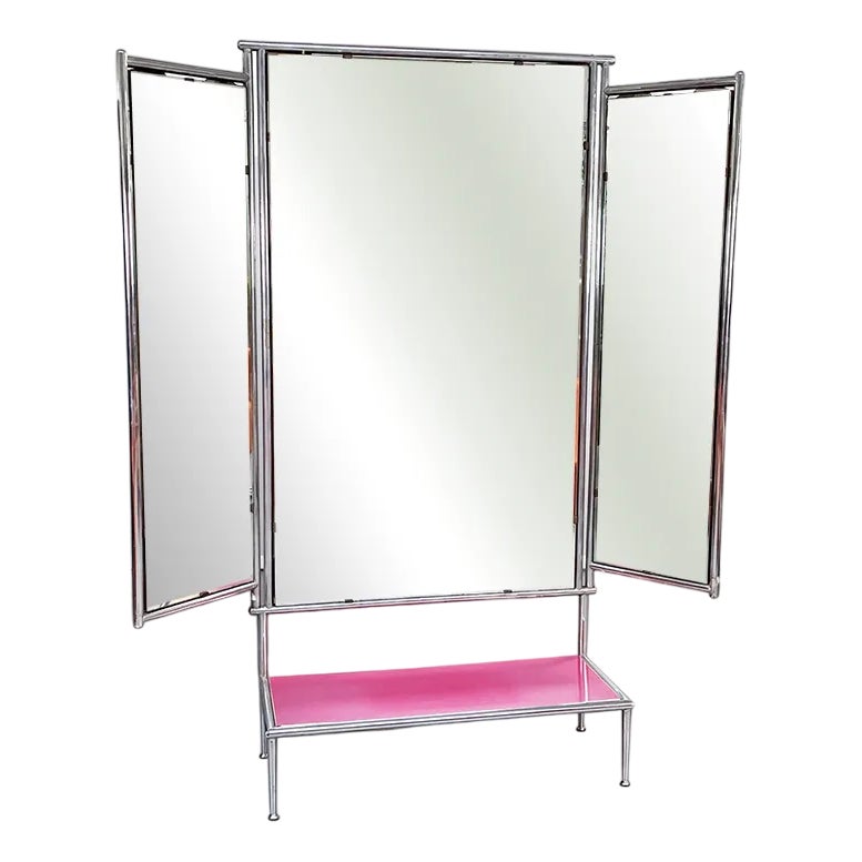 Italian Modern Pink Wooden and Tubular Metal Floor Mirror, 1980s | Chairish