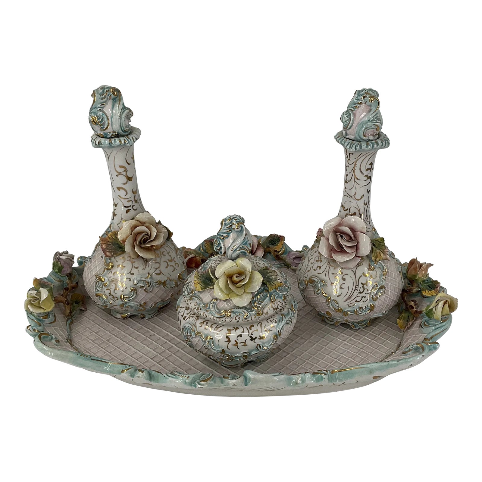 Antique 1864 Benrose Capodimonte Roses Floral Dresser Porcelain Vanity ...