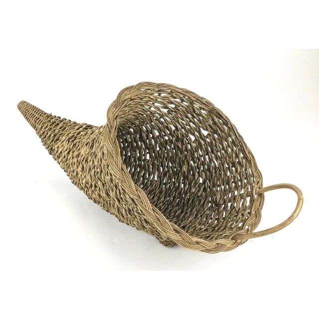 Vintage Horn of Plenty Cornucopia Wicker Straw Basket | Chairish