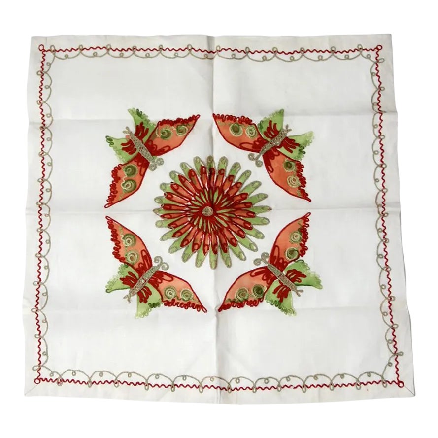 Vintage Embroidered Table Cloth | Chairish