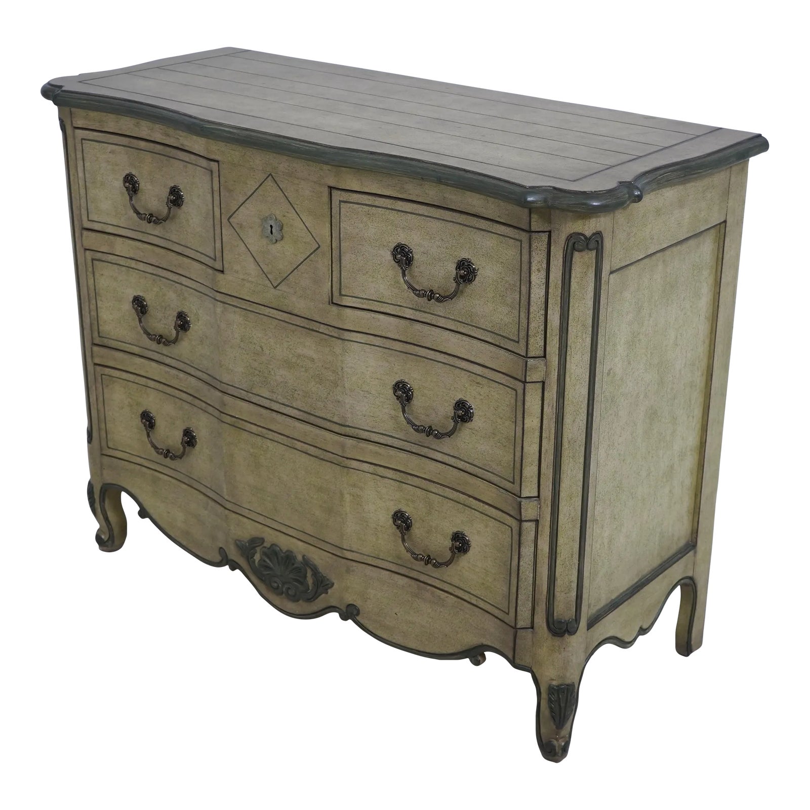 Baker Green Painted Finish 3 Drawer French Chest | Chairish