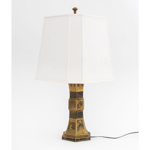Chinese Figural Motif Brass Lamp | Chairish