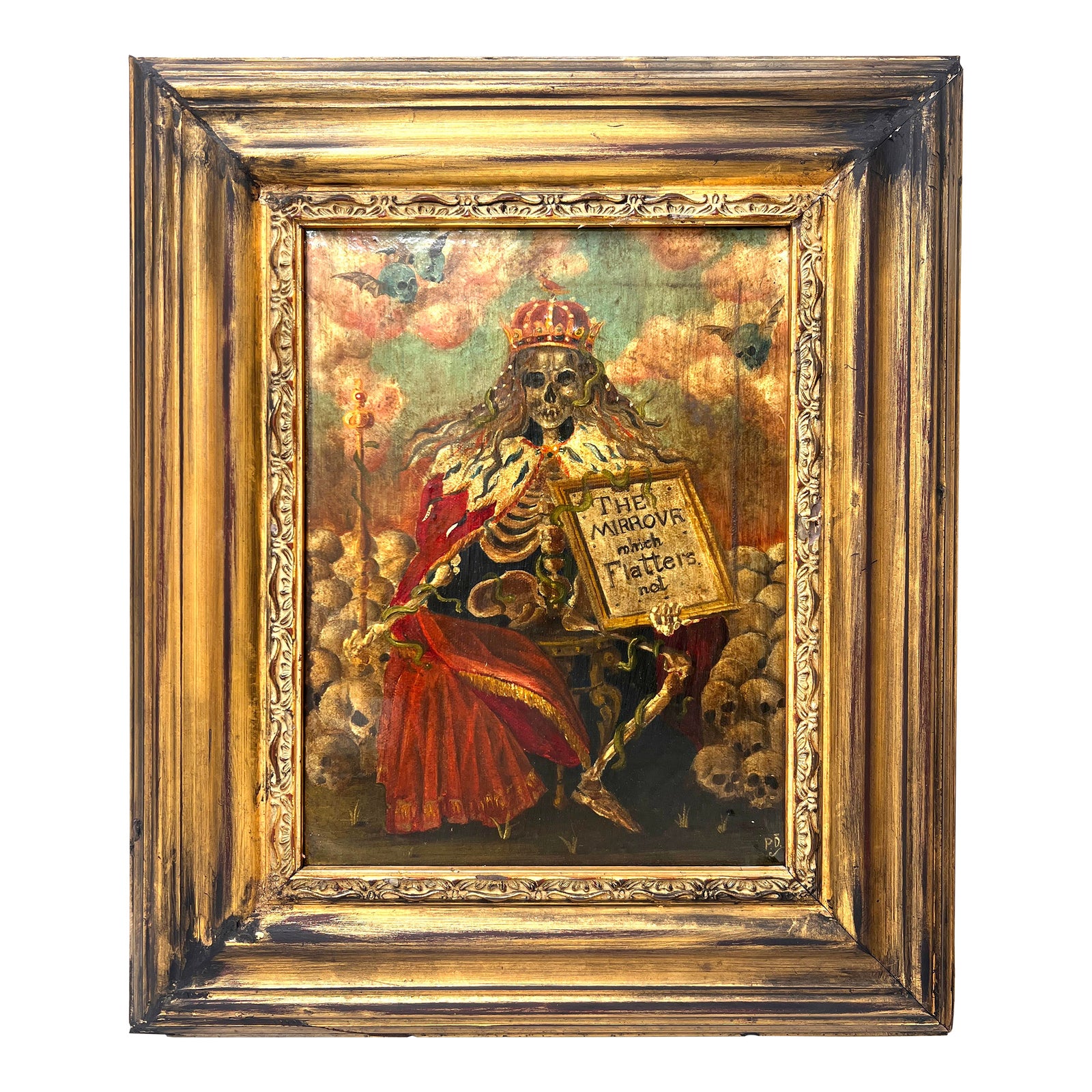 Memento Mori Style Oil on Canvas Allegorical Painting of Crowned ...
