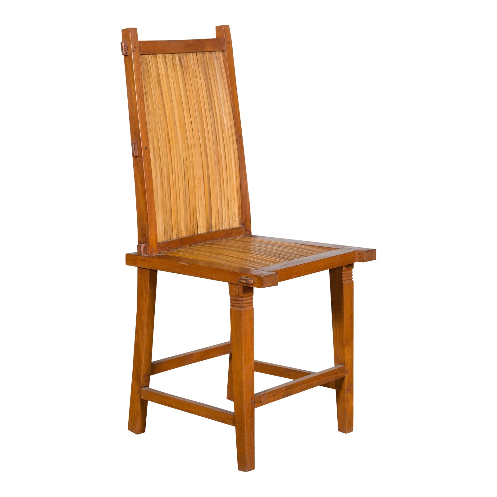 Vintage Rustic Javanese Wooden Side Chair with Slatted Bamboo Back ...