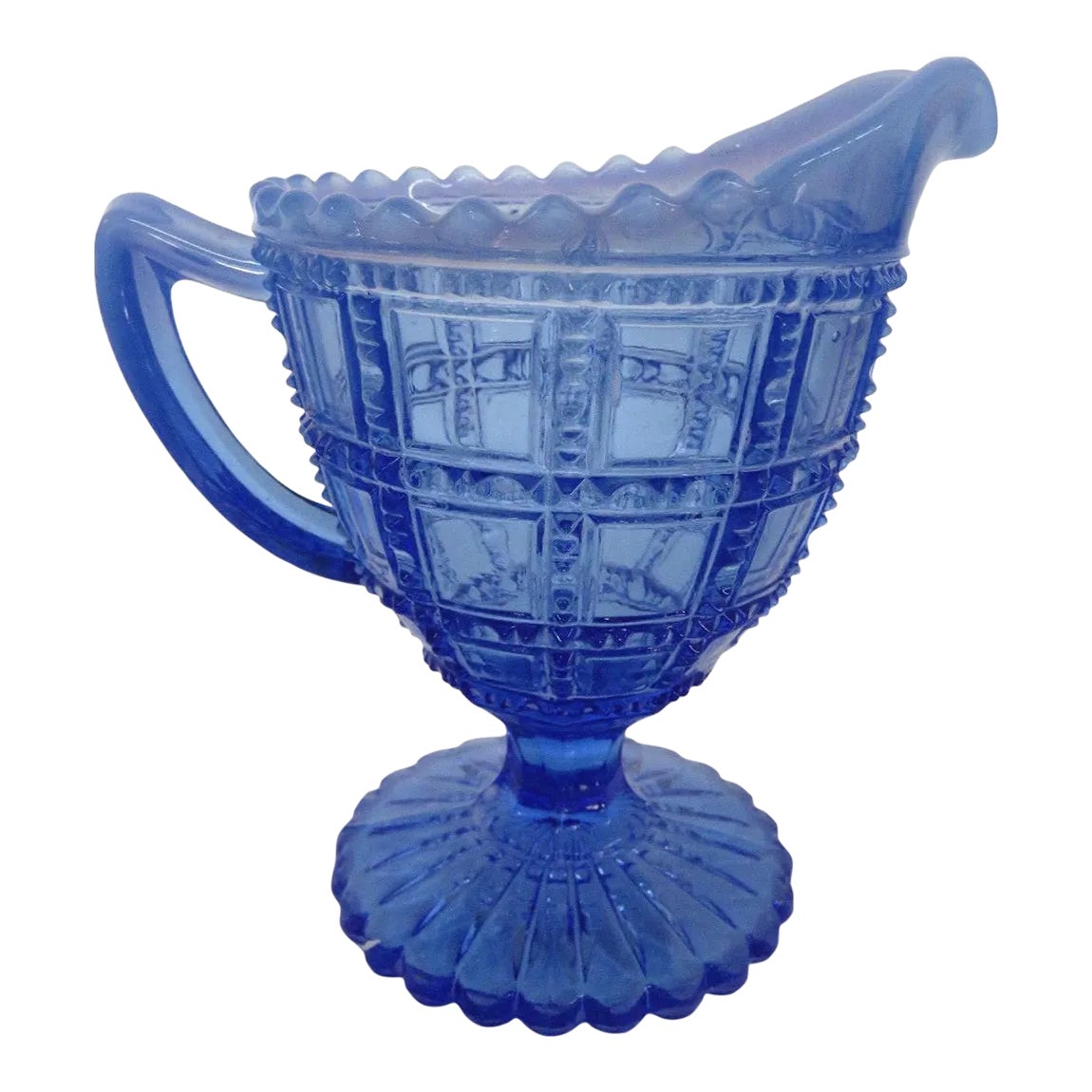 Imperial Glass Beaded Block Pattern Blue Creamer | Chairish