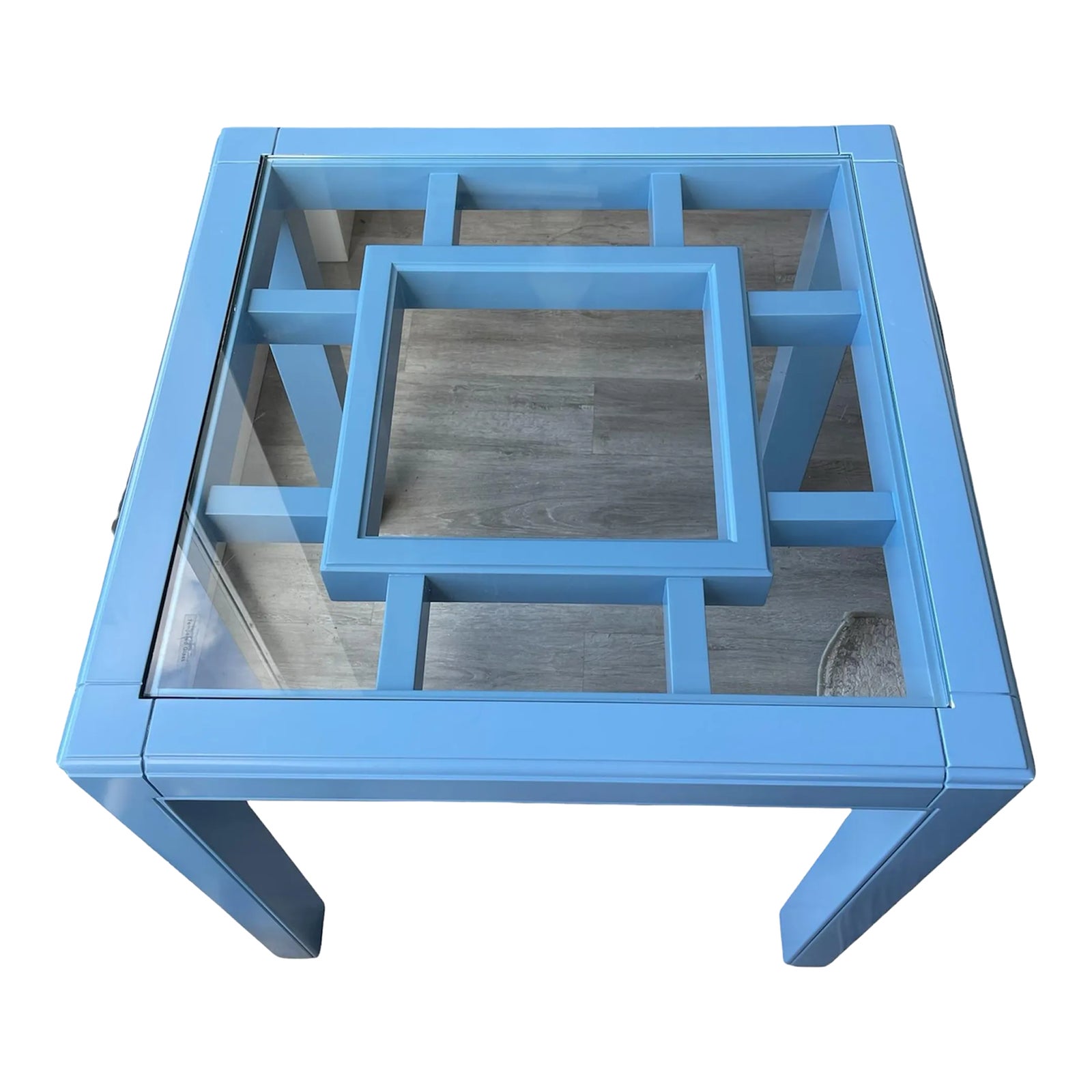 Blue Trellis Side Table | Chairish