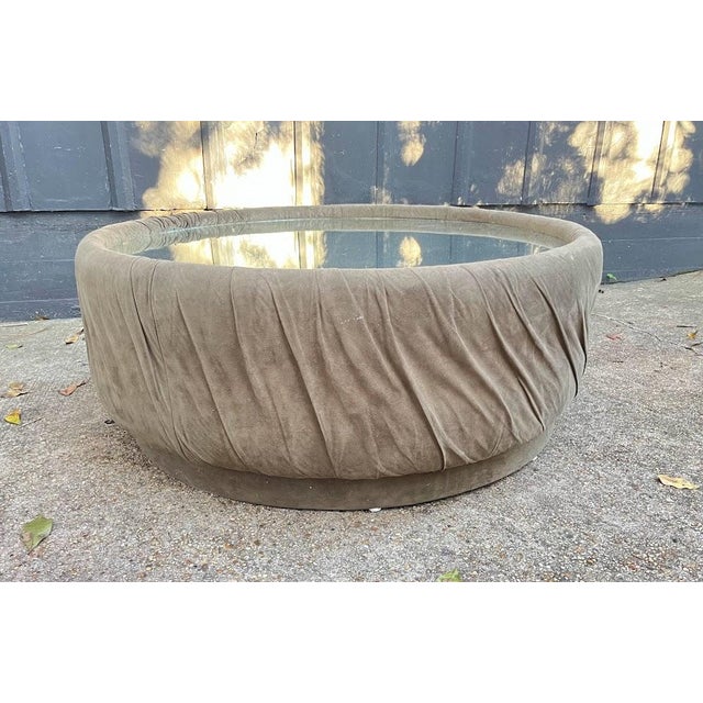 1970s Upholstered Mirror-Top Lazy Susan Coffee Table | Chairish