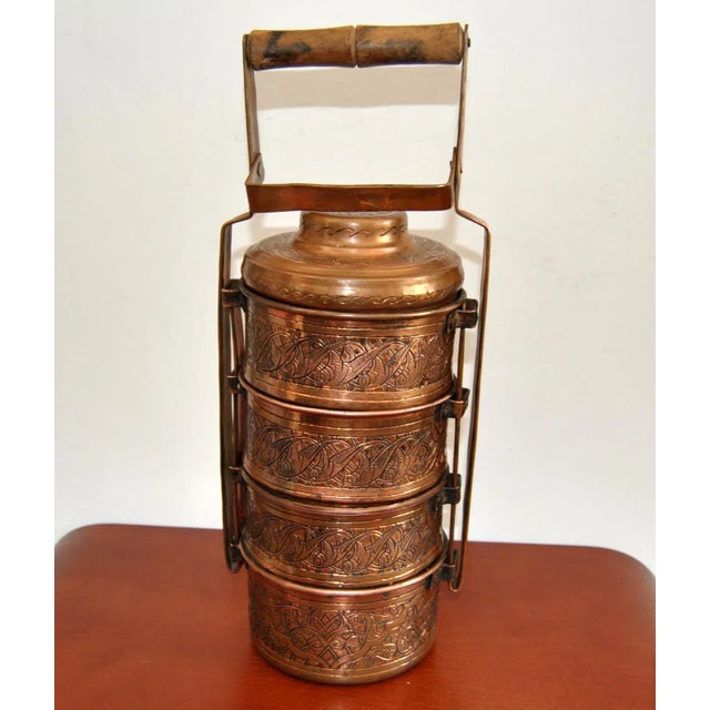 Antique 1920s Indian Copper Dabba Hand Engraved Four Compartments ...