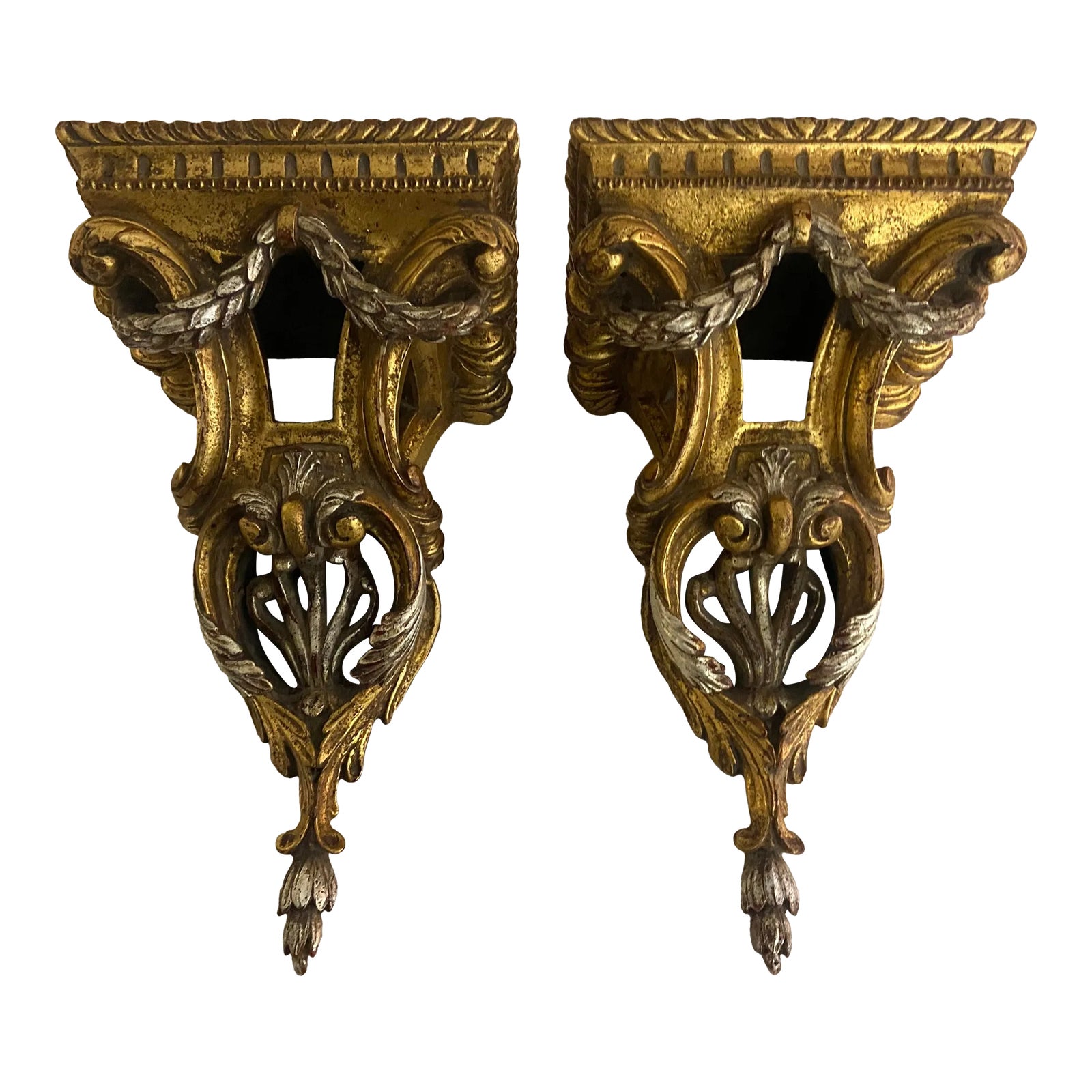 Pair of Mid 20th Century Ornate Heavy Plaster Wall Brackets / Sconces ...
