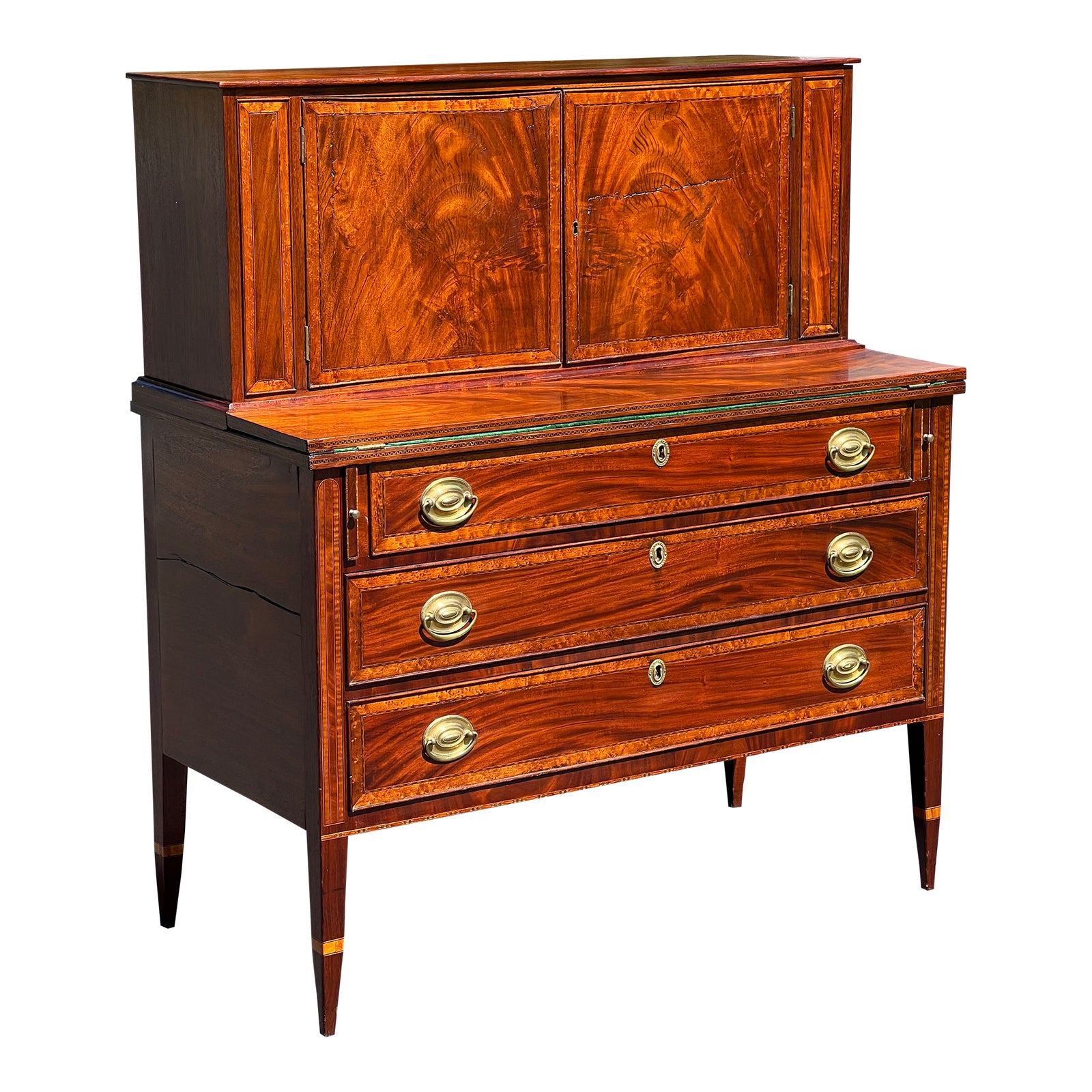 Antique Federal Mahogany and Birdseye Maple Inlaid Tambour Secretary C ...