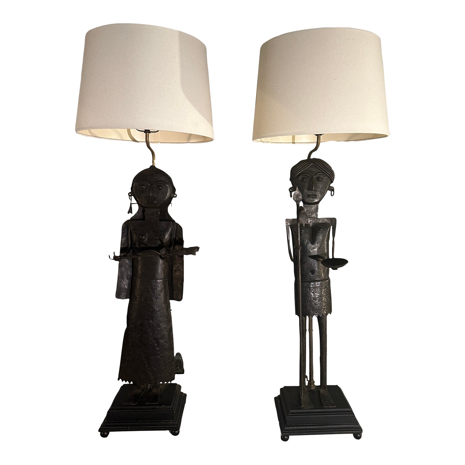 1990s Primitive Iron Mexican Table Lamps - a Pair | Chairish