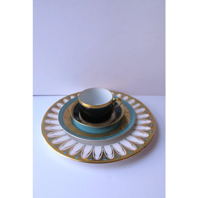 English Porcelain Dinner Plate Blue and Gold Royal Crown Chelsea | Chairish