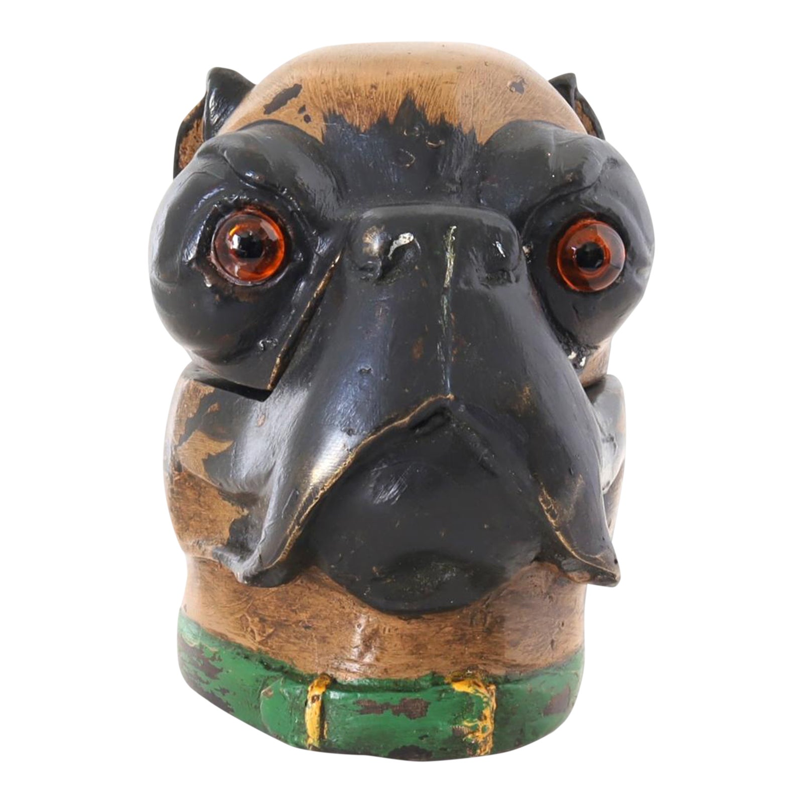 Antique Cold Painted Metal Pug Inkwell, Glass Eyes | Chairish