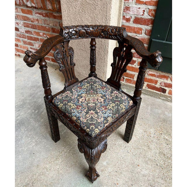 19th Century Antique English Corner Arm Chair Carved Oak Renaissance ...