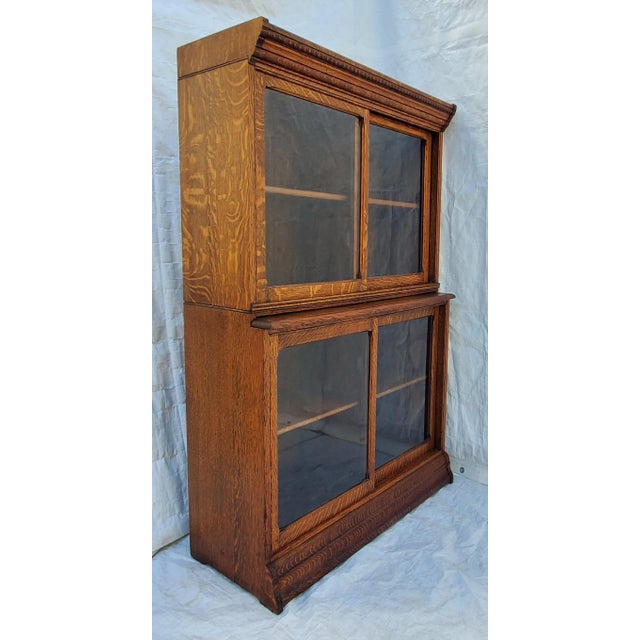 1900s Arts & Crafts Danner Bookcase With Tiger Oak, Sliding Glass Doors ...