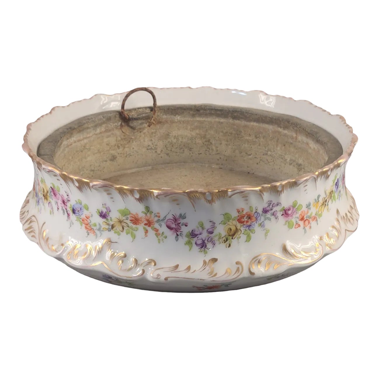 Antique Ambrosius Lamm Dresden Hand Painted Floral Planter Gold Rose ...