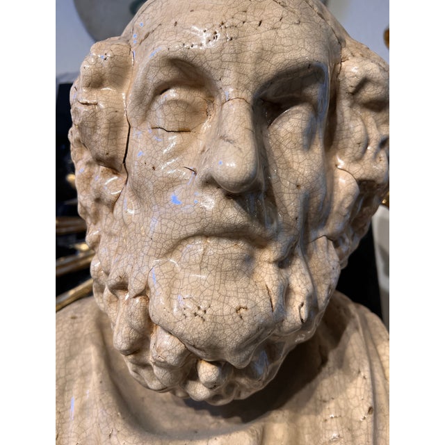 Grand Tour Revival Classical Large Glazed and Crackled Bust of Homer ...