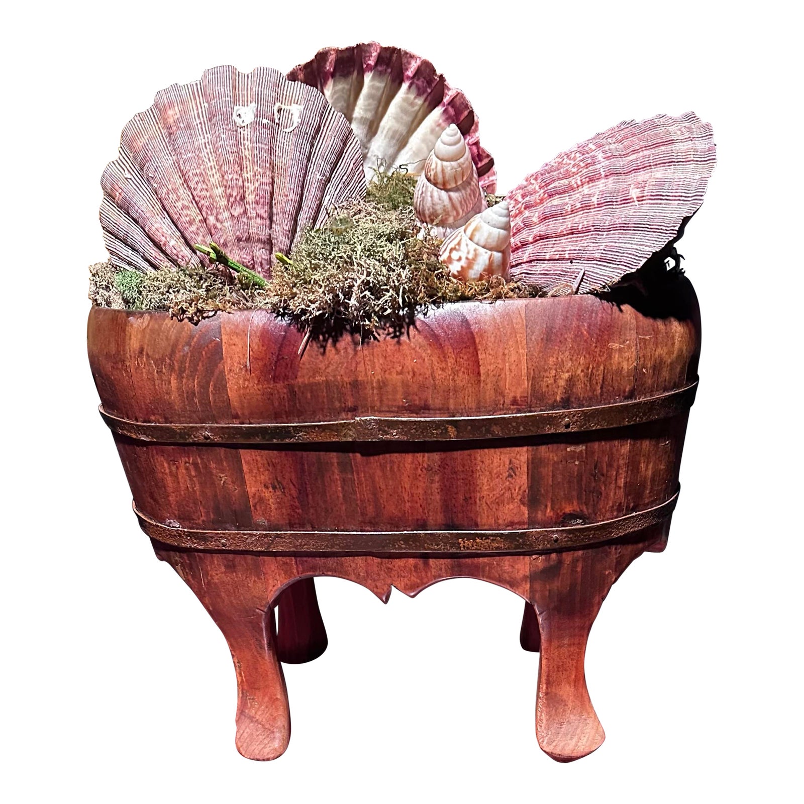 50s Chinese Wood Foot Tub Shell Collection Vase Natural Bowl Asian ...