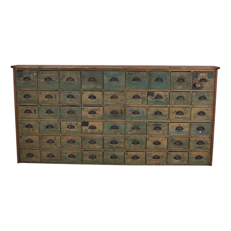 Large Industrial French Painted Pine Hardware Store Cabinet, 1950s ...