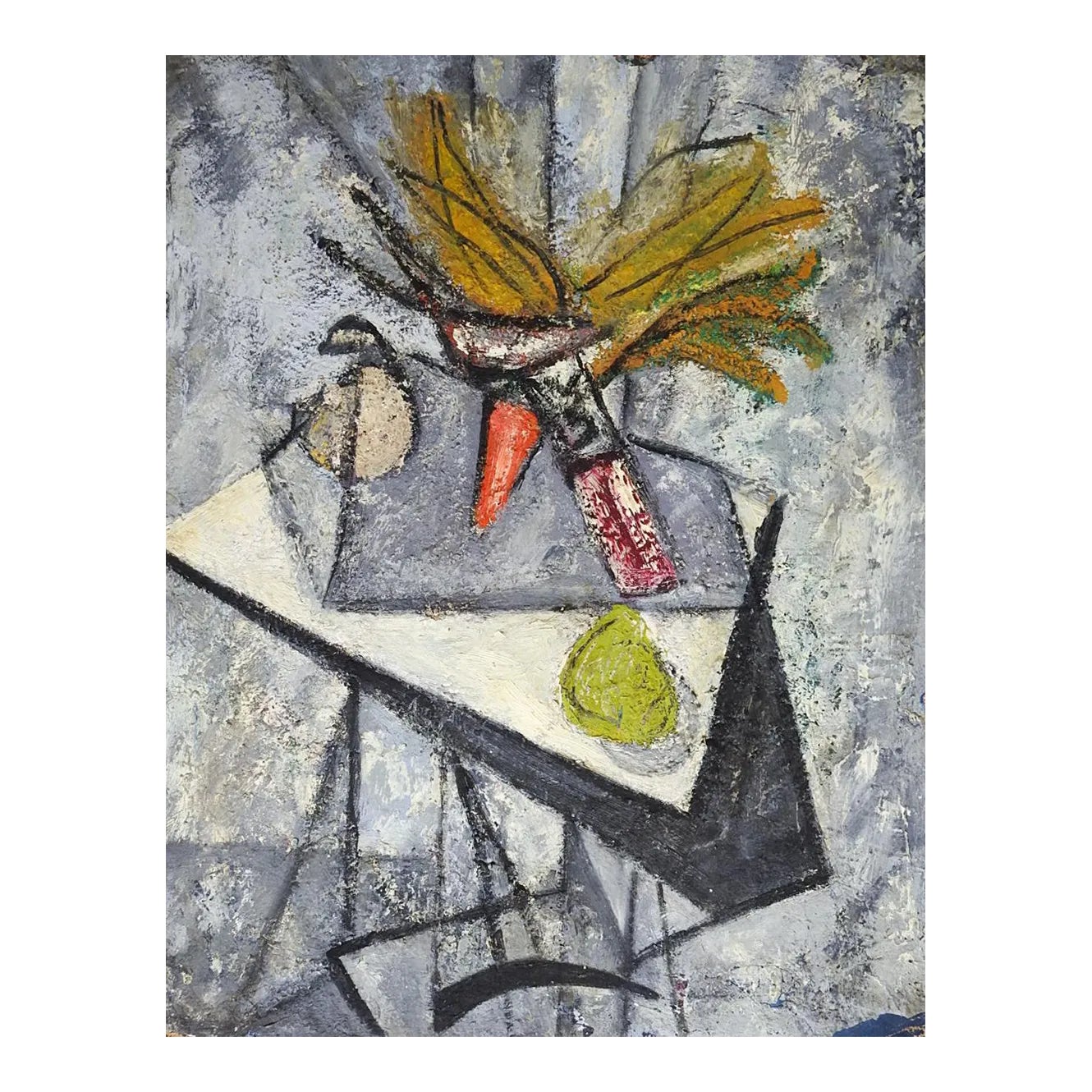 Vintage 1950 Abstract Cubist Still Life Painting | Chairish