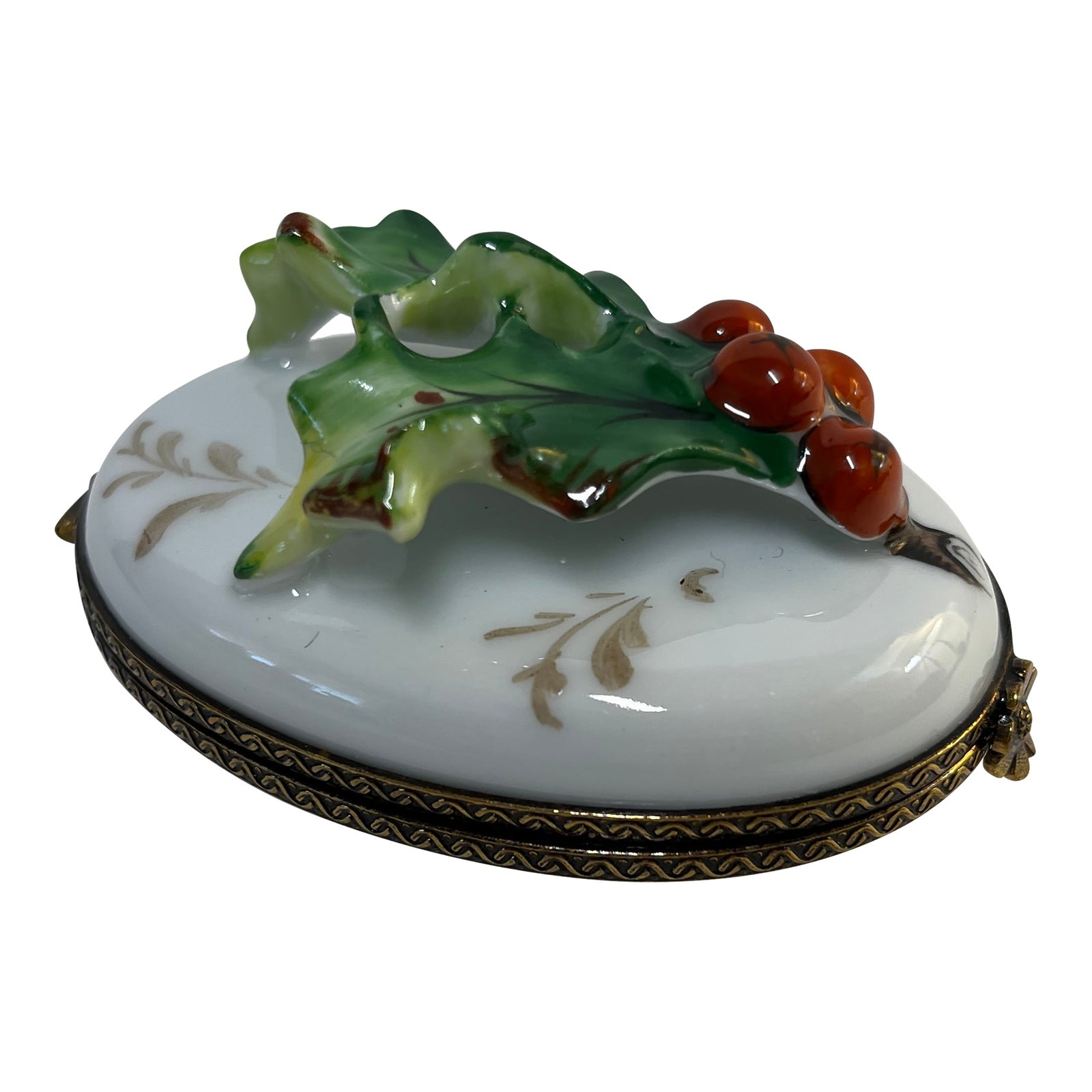 1990s Vintage Limoges France Holly Trinket Box | Chairish