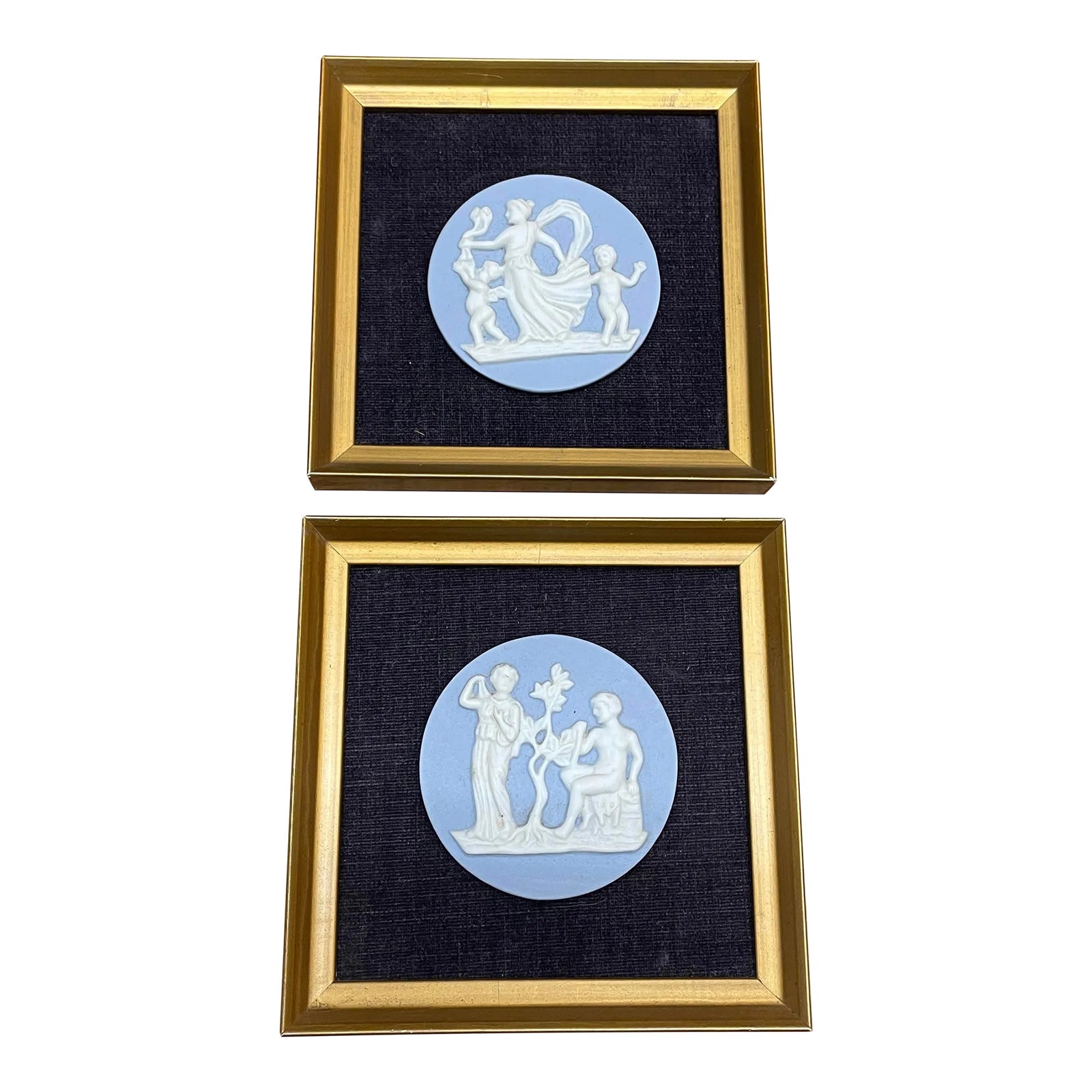 Pair of Vintage Blue Jasperware Cameo on Framed Plaques | Chairish