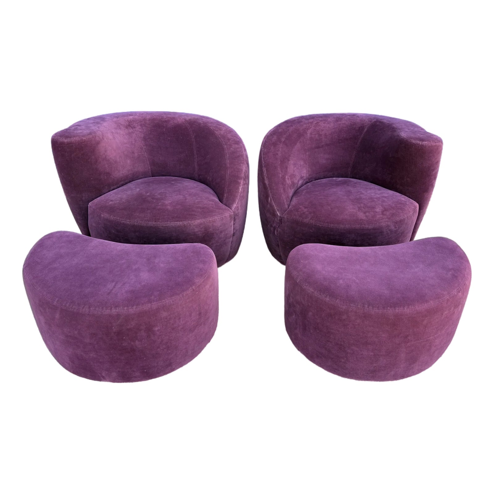 1980s Pair of Vladimir Kagan Nautilus Chairs and Ottomans | Chairish