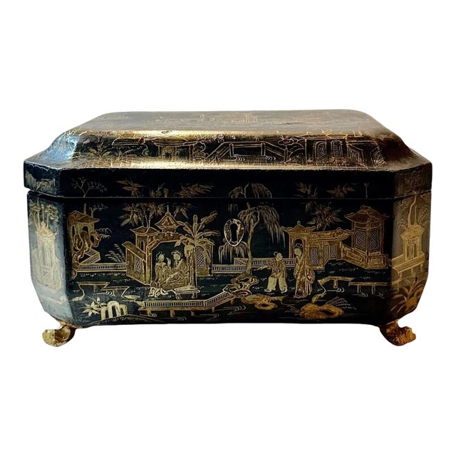 Early 19th Century Black Lacquer Chinese Export Work Box | Chairish