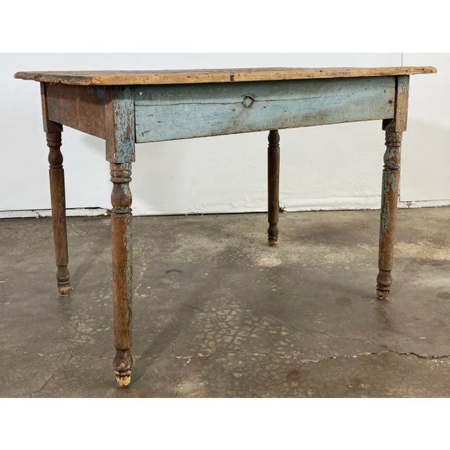 Antique Primitive French Blue Farmhouse Table | Chairish