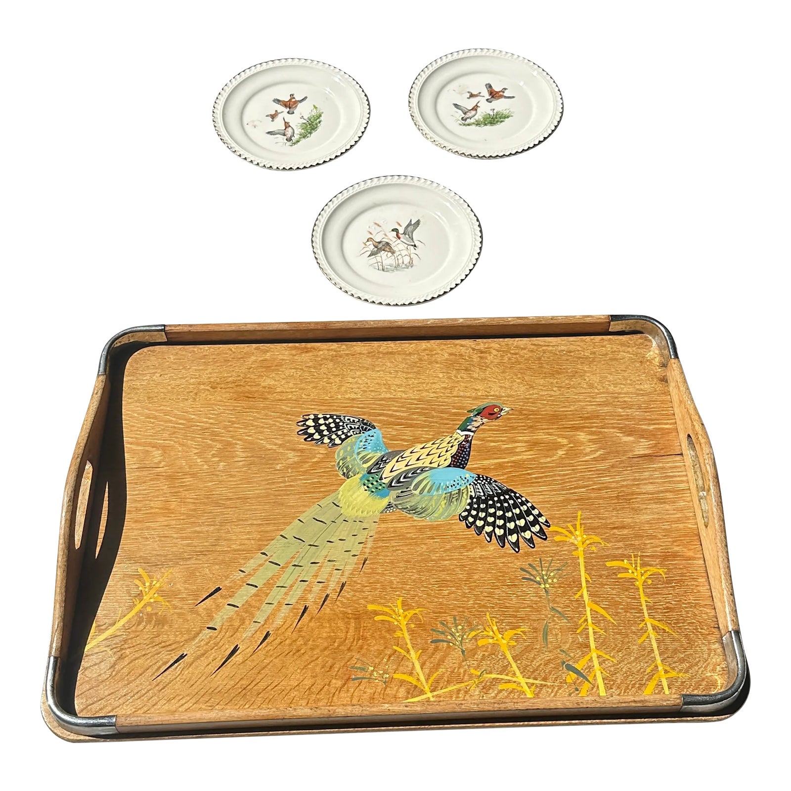 1970s Pheasant and Duck Themed Plates and Matching Serving Tray Set- 4 ...