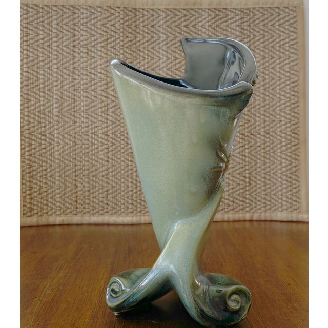 Vintage Hull Art Pottery Parchment & Pine Cornucopia Vase | Chairish