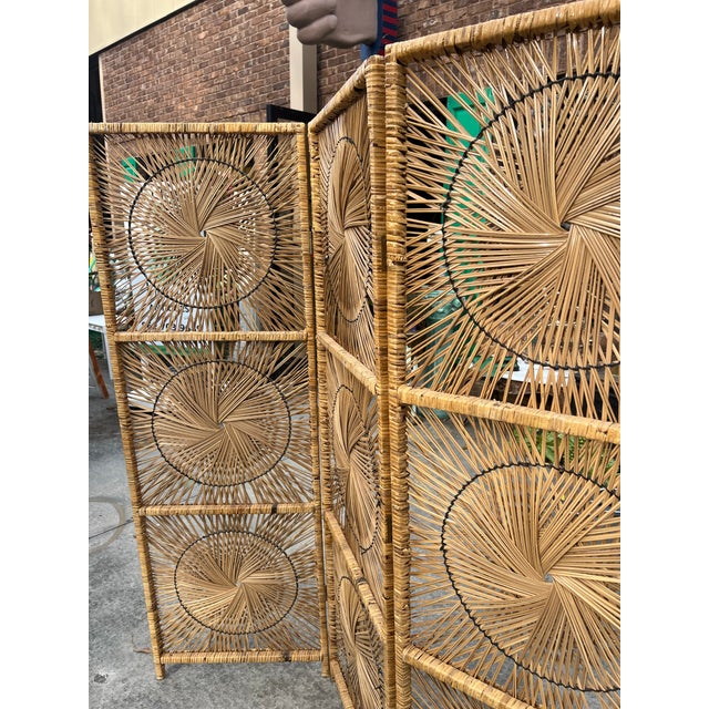 Vintage Wicker Detailed Boho Screen | Chairish