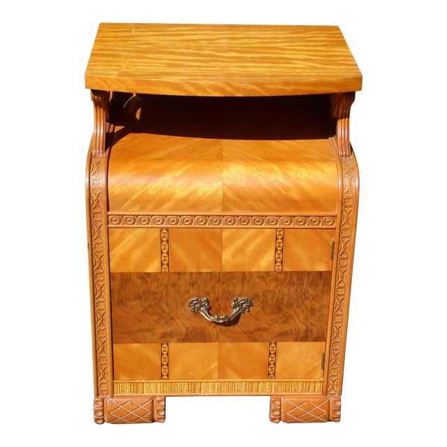 Vintage Walnut Art Deco Waterfall Nightstand End Table Cabinet Stand ...