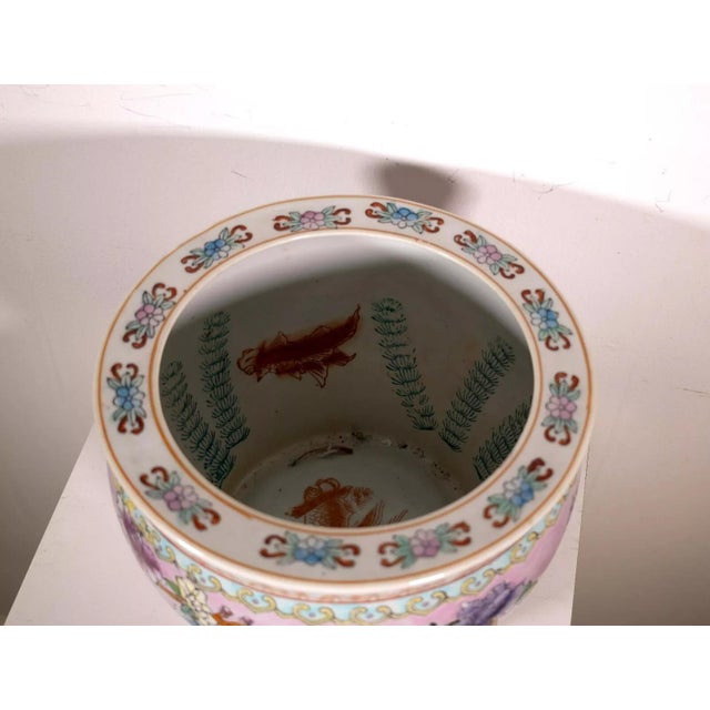 Vintage Chinese Porcelain Fishbowl Pink Floral & Bird Design Stamped ...