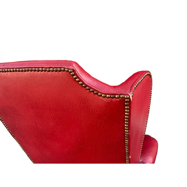 Late 20th Century Red Leather Bloomingdales Studded Wing Chair | Chairish