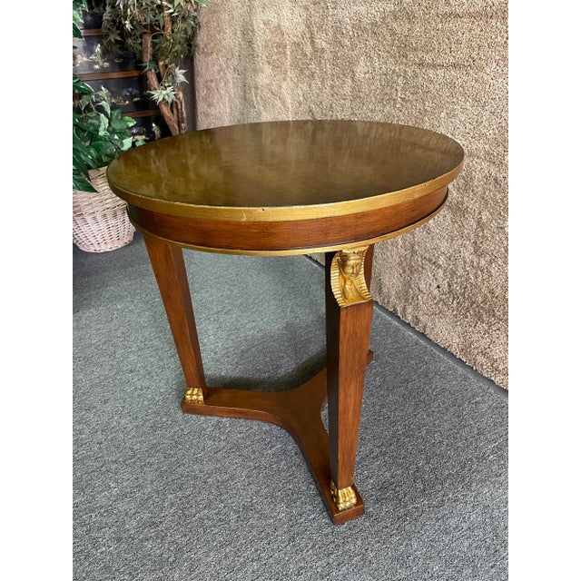 Vintage Round Eqyptian Revival Empire Style Accent Table W/Guilded Carvings | Chairish
