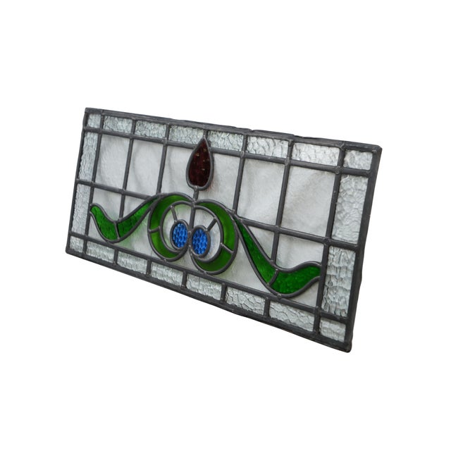 Antique English Victorian Art Nouveau Stained Glass Rose Transom Window ...