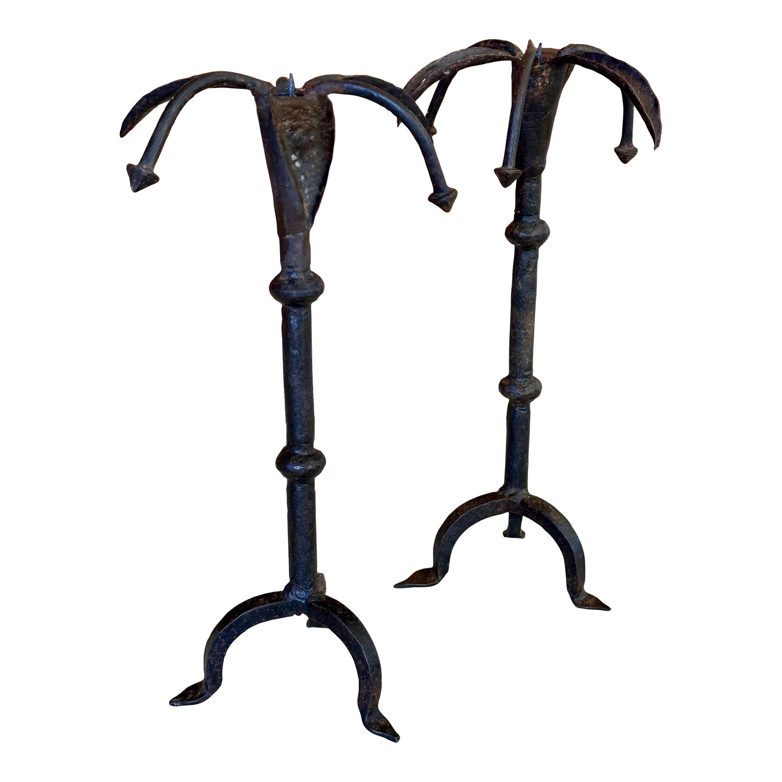 Pair of Wrought Iron Palm Tree Motif Candleholders Attributed to Samuel ...