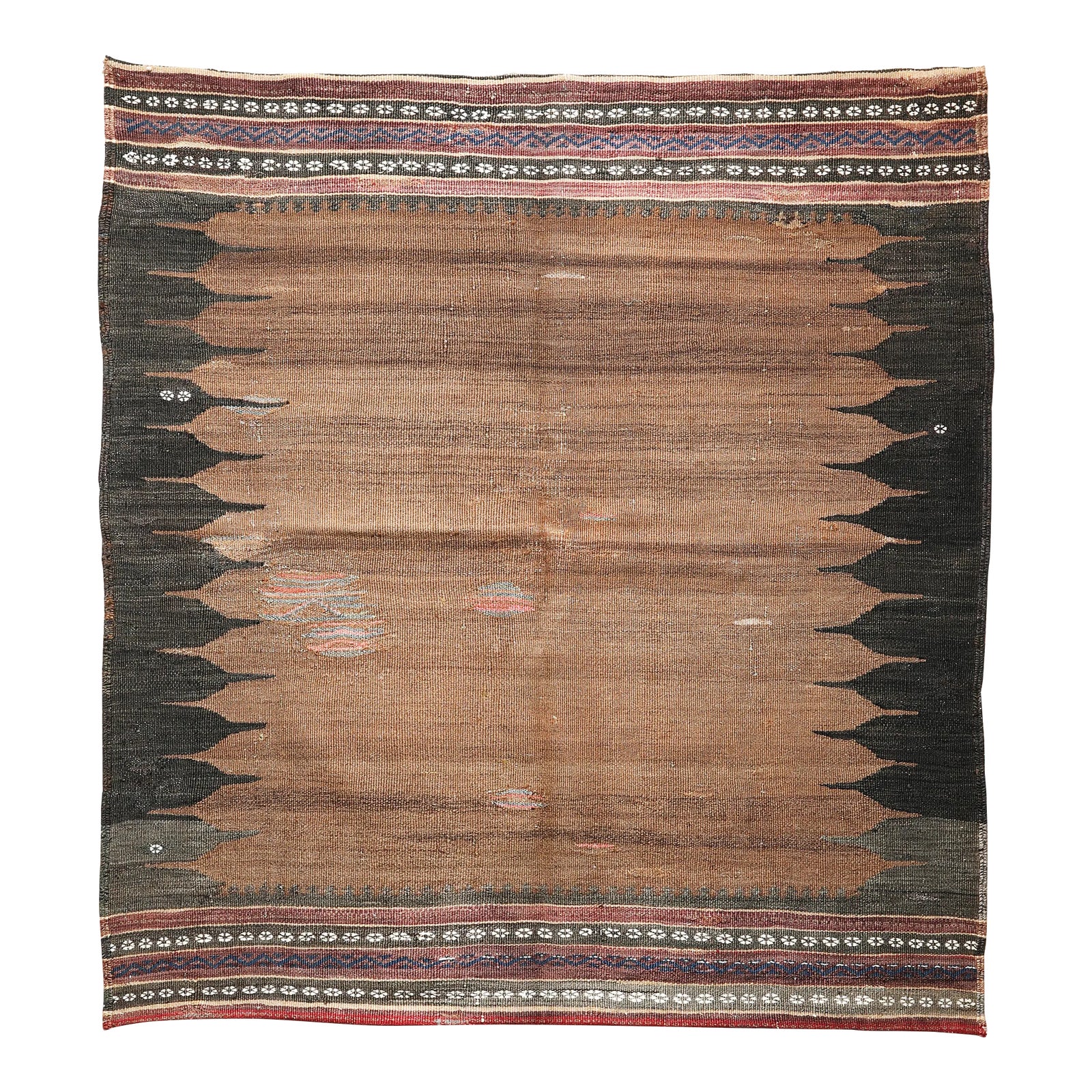 Antique Handwoven Square Size Kurdish Sofrah Kilim | Chairish