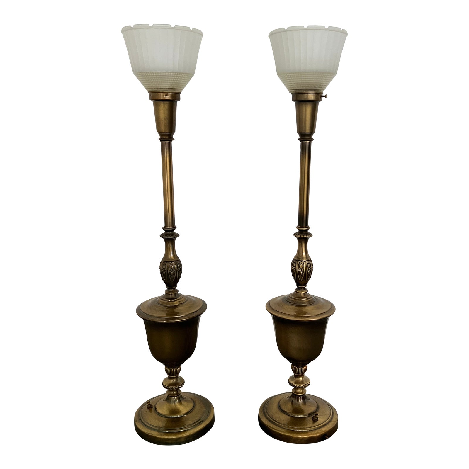 Vintage Rembrandt-Style Brass Torchiere Table Lamps - Set of 2 | Chairish