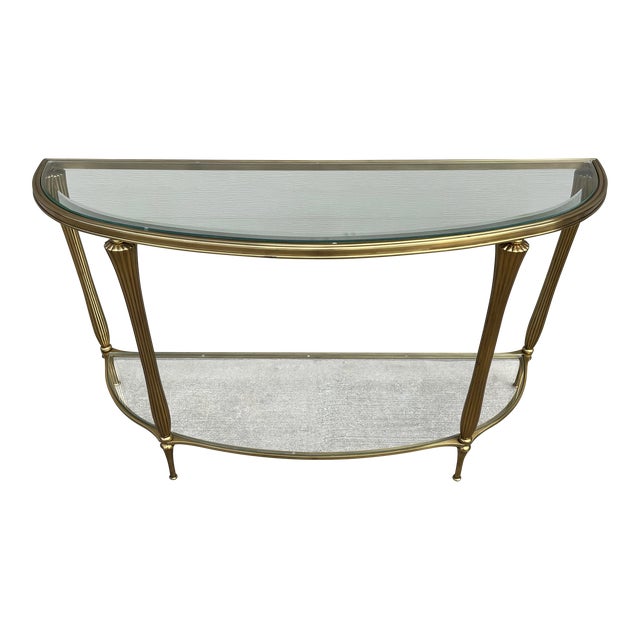 Ethan Allen Demilune Brass and Beveled Glass Sofa Console Entryway ...