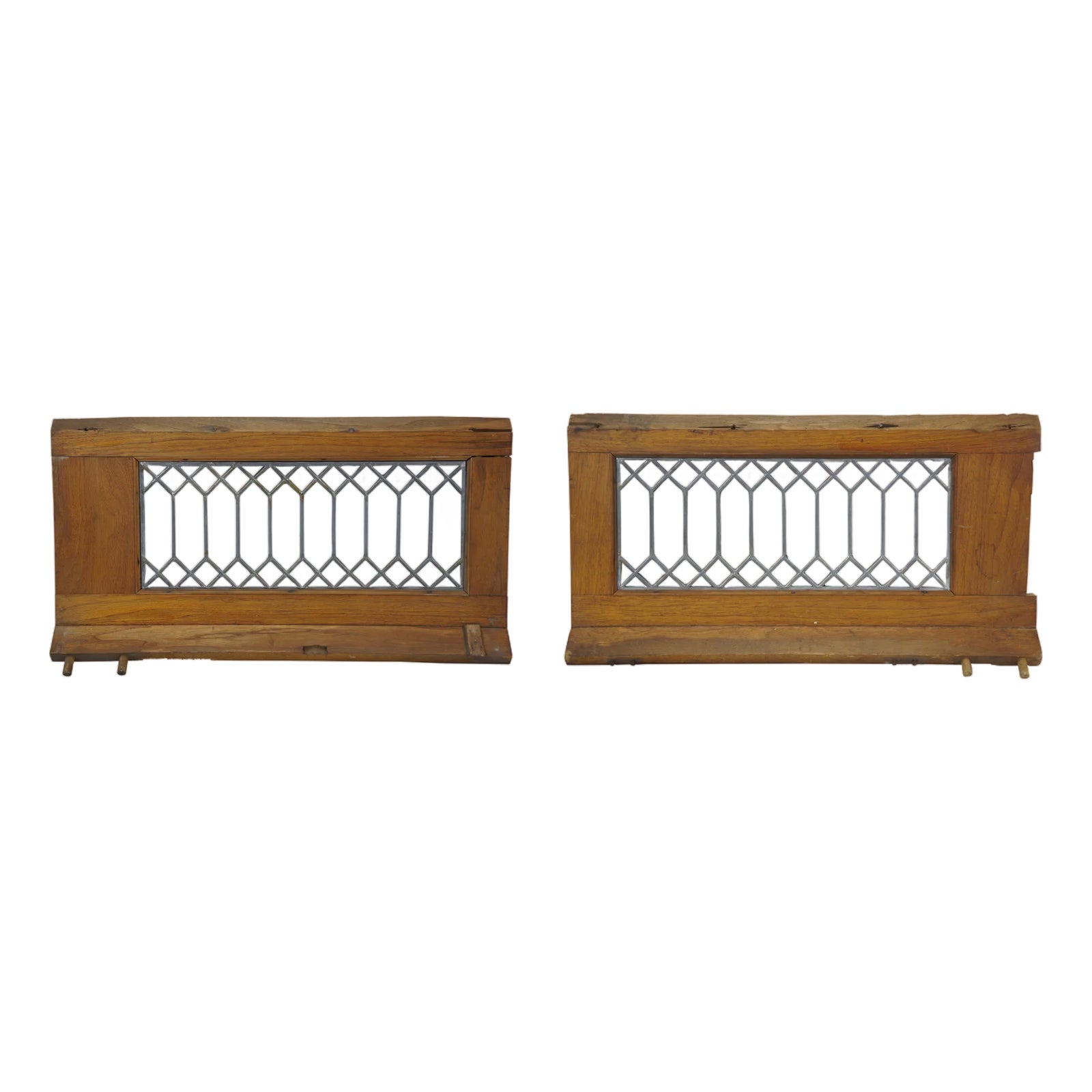 Set of 2 Antique Architectural Picket Fence Leaded Glass Transom Window ...