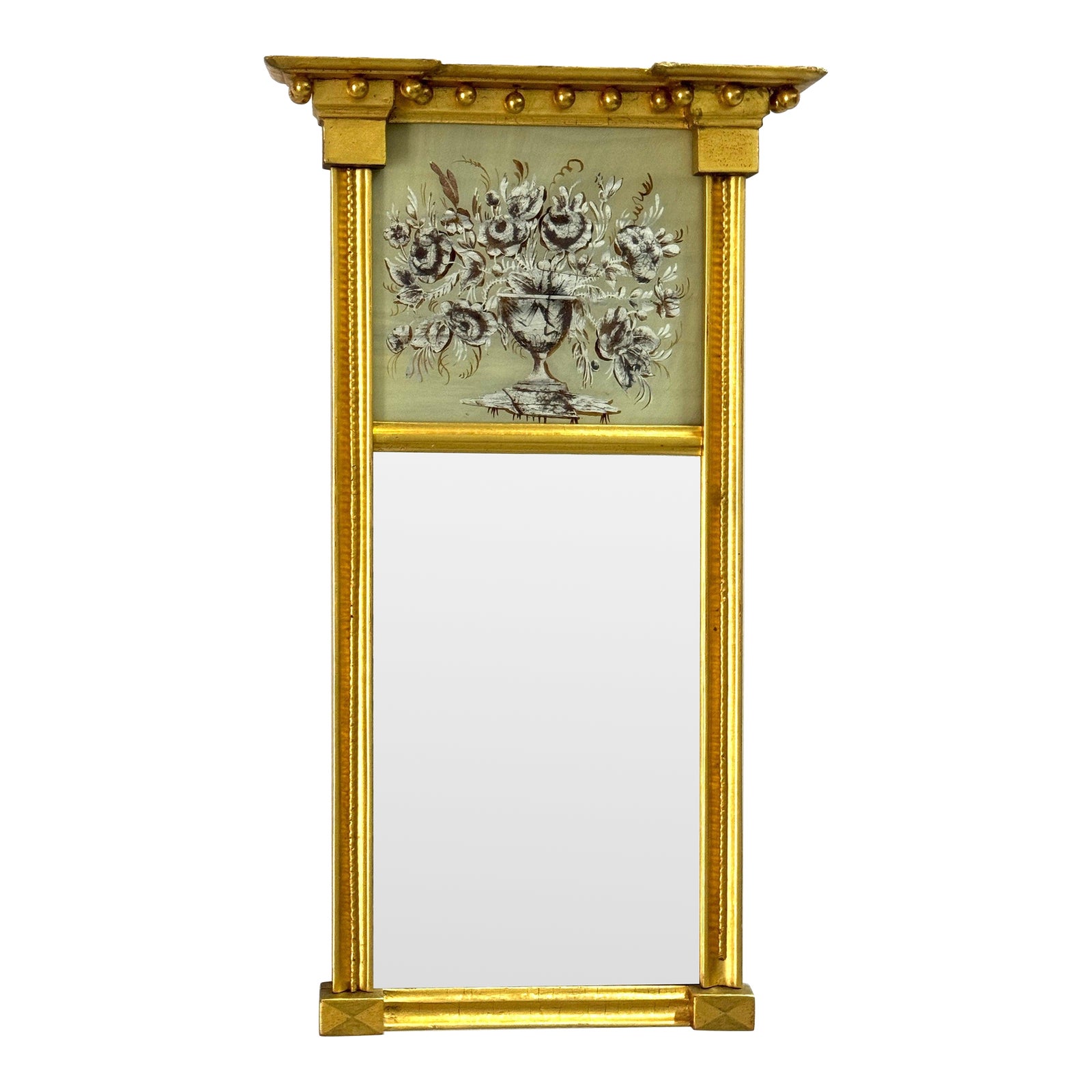 American Federal Églomisé and Giltwood Trapezoidal Pier Mirror | Chairish